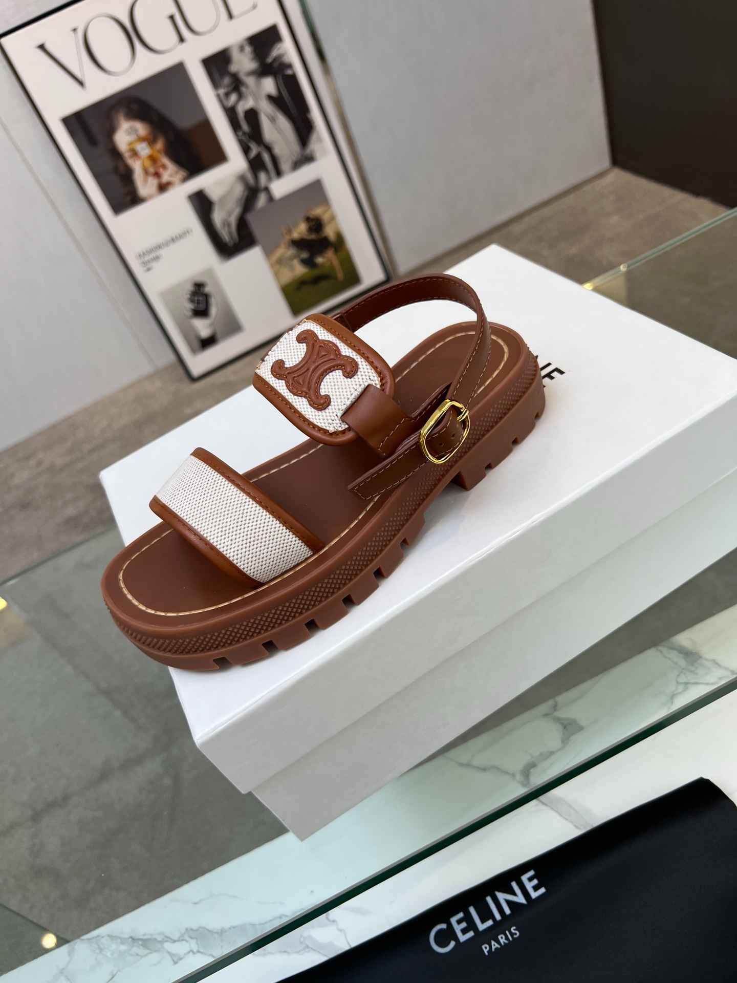 Celine Clea Triomphe Sandal Brown For Women 353872270C.04UB