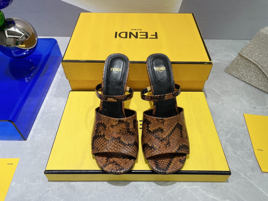 Fendi First Dark Brown Python High-Heeled Sandals For Women - Vipfasbags